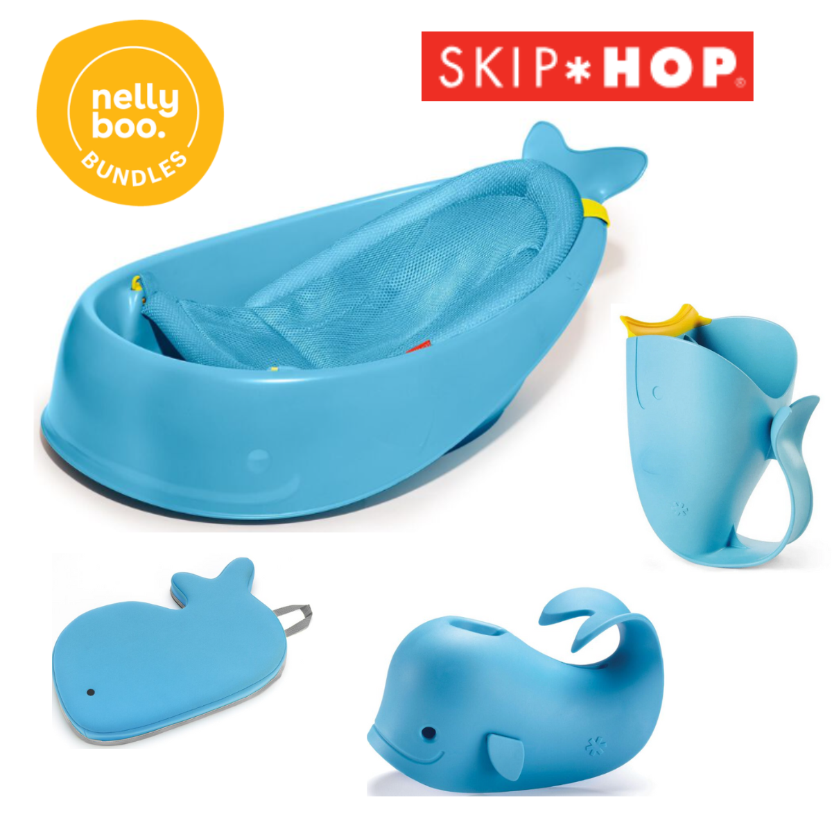 Skip Hop Moby ® Smart Sling™ 3-Stage Tub Bath Time Bundle (Grey or Blu